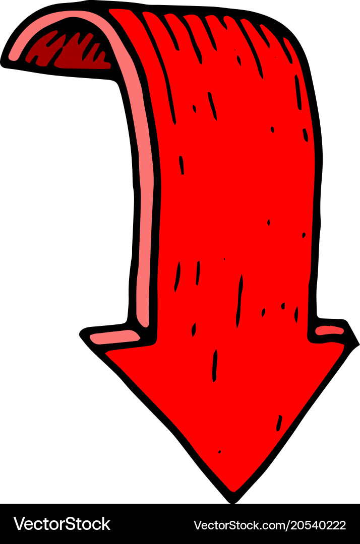 Red down arrow hand drawn sketch Royalty Free Vector Image