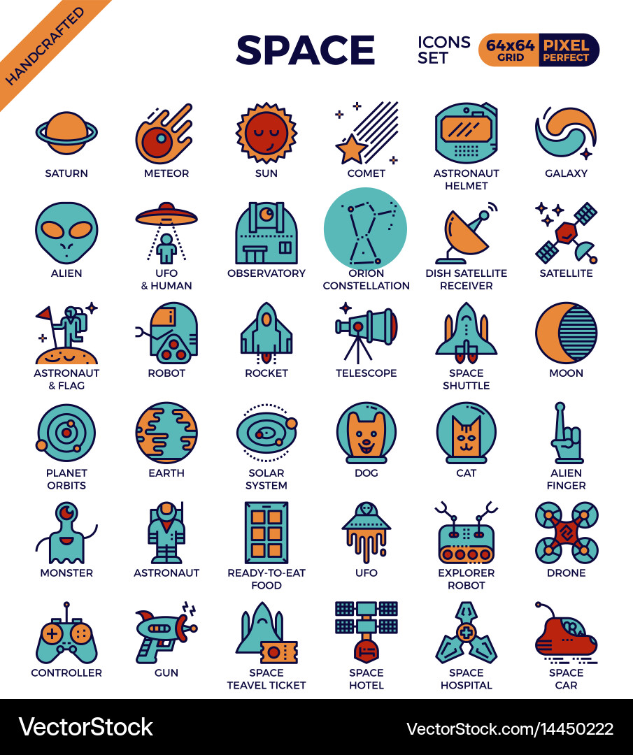 Space and galaxy icons Royalty Free Vector Image