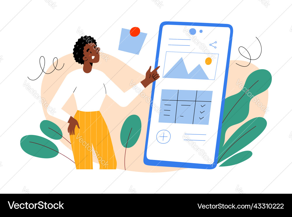 Young woman creating a note in note-taking Vector Image