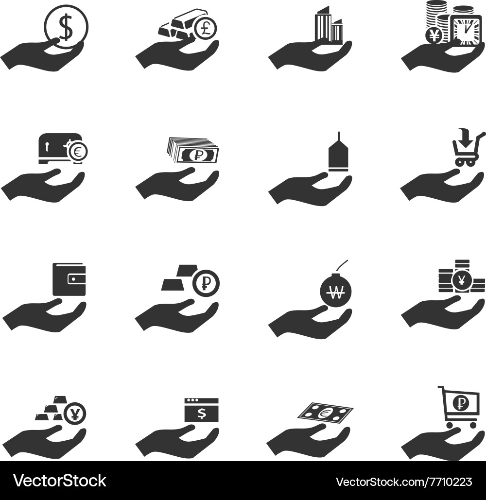 Hand and money icons set Royalty Free Vector Image