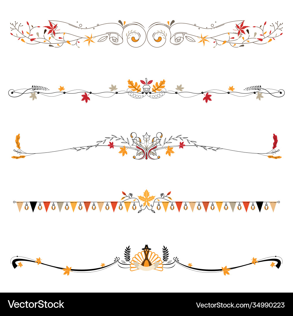 Happy thanksgiving turkey dividers elements Vector Image