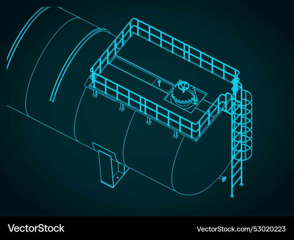 Large horizontal storage tank isometric blueprint Vector Image