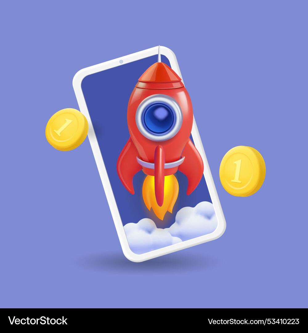 Rocket launching from smartphone with money Vector Image