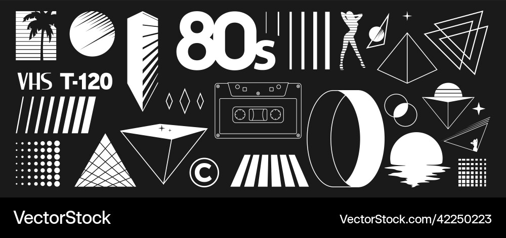 Set of retrowave design elements sunset palm Vector Image