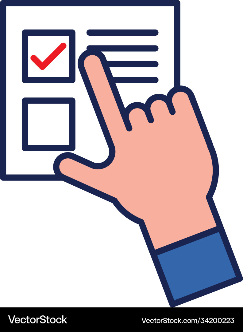 Vote paper with check mark and hand line fill Vector Image