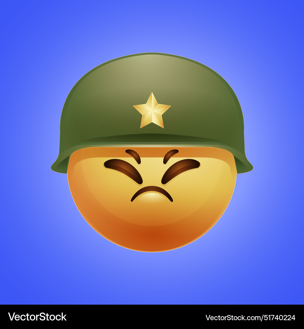A smiley face is wearing military helmet Vector Image