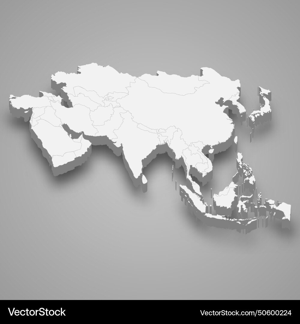 Asia 3d map Royalty Free Vector Image - VectorStock