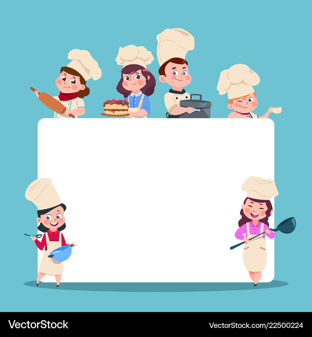 Cheerful Kids Cooking Cartoon Royalty Free Vector Image