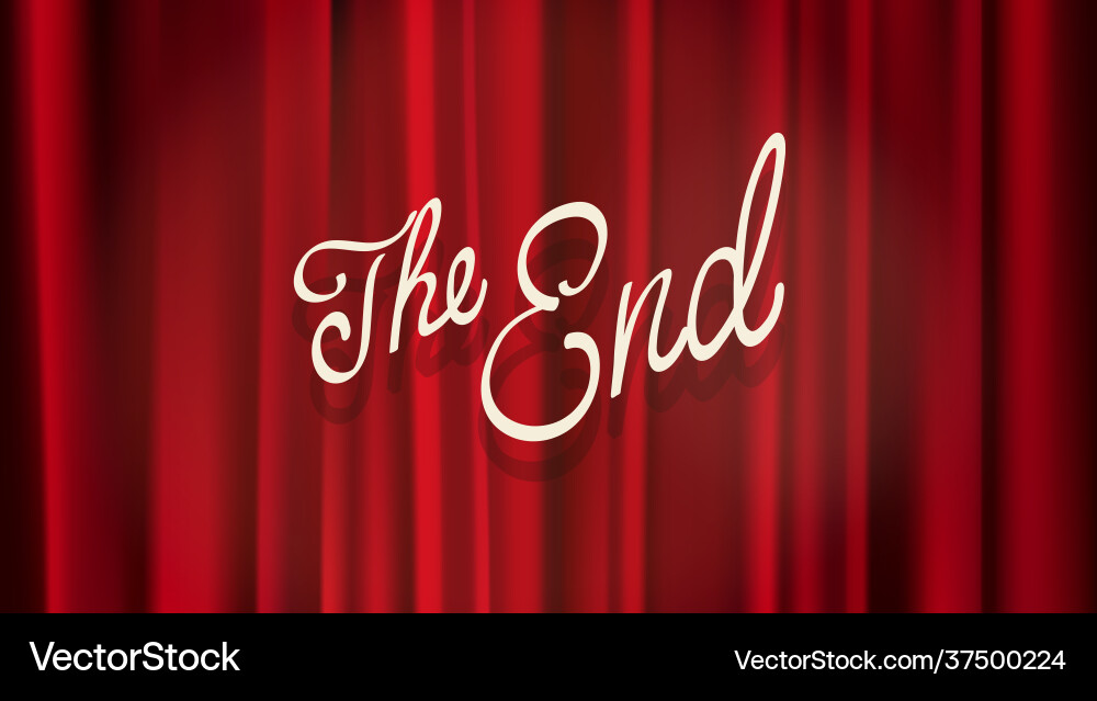 End scene with a red curtain and spotlights Vector Image