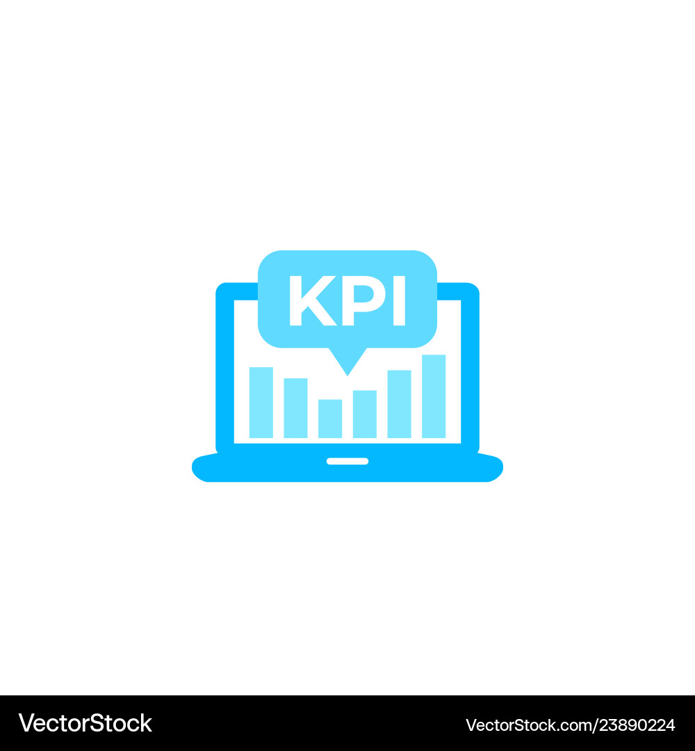 Kpi icon with laptop and analytics Royalty Free Vector Image