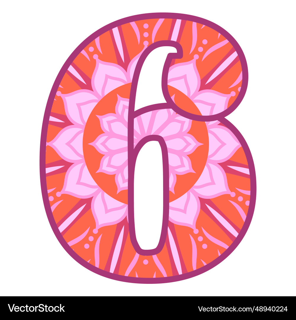 Nummer 6 mandala Lizenzfreies Vektorbild - VectorStock