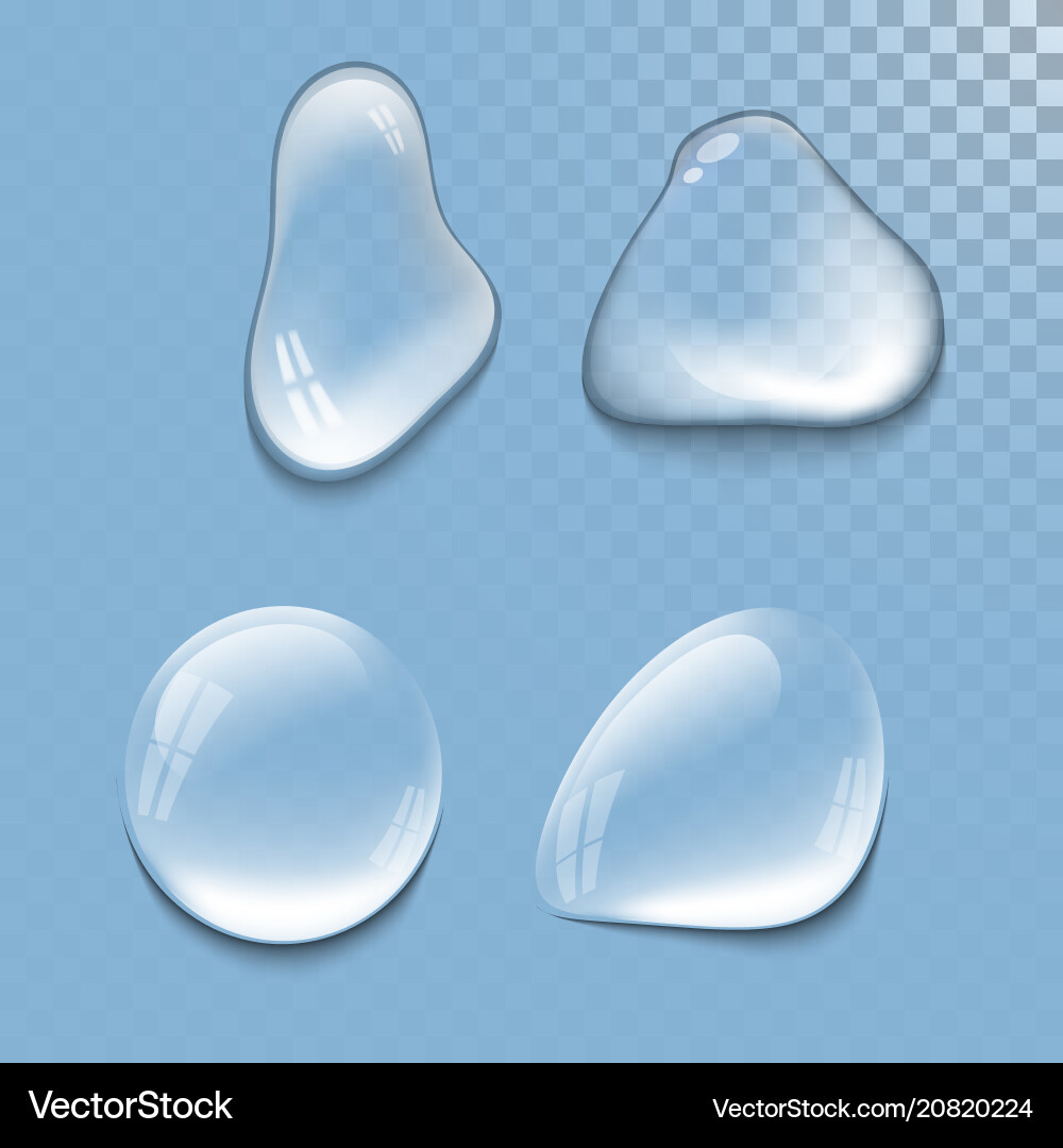 Realistic pure and transparent water drops set Vector Image