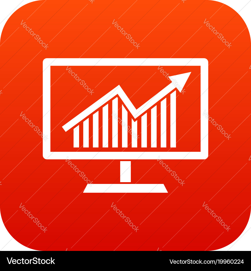 Statistics on monitor icon digital red Royalty Free Vector