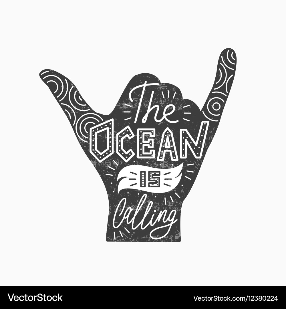 Surf hand silhouette isolated on white quote Vector Image