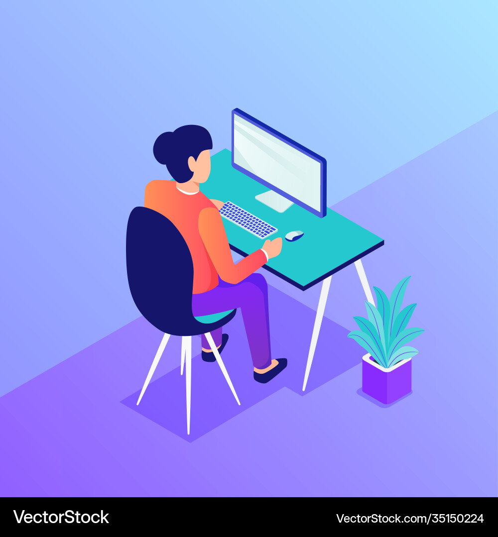 Woman work with computer sit on chair modern Vector Image