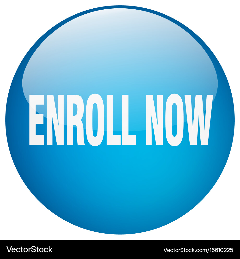 Enroll now blue round gel isolated push button Vector Image