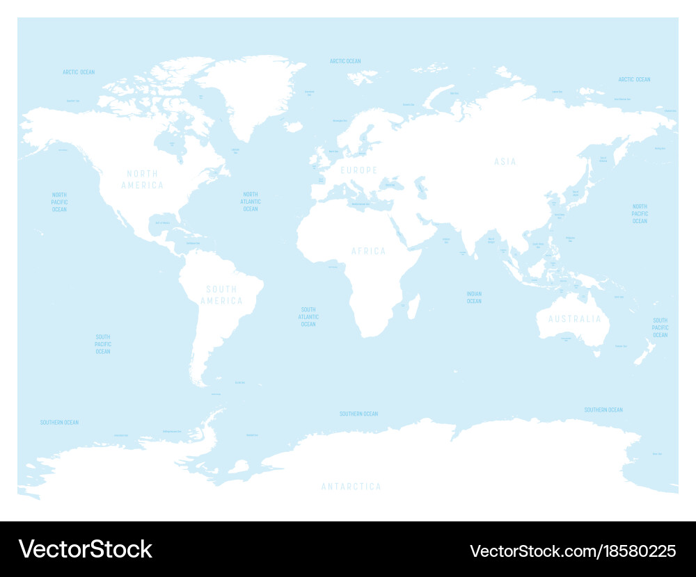 World Map With Seas Labeled