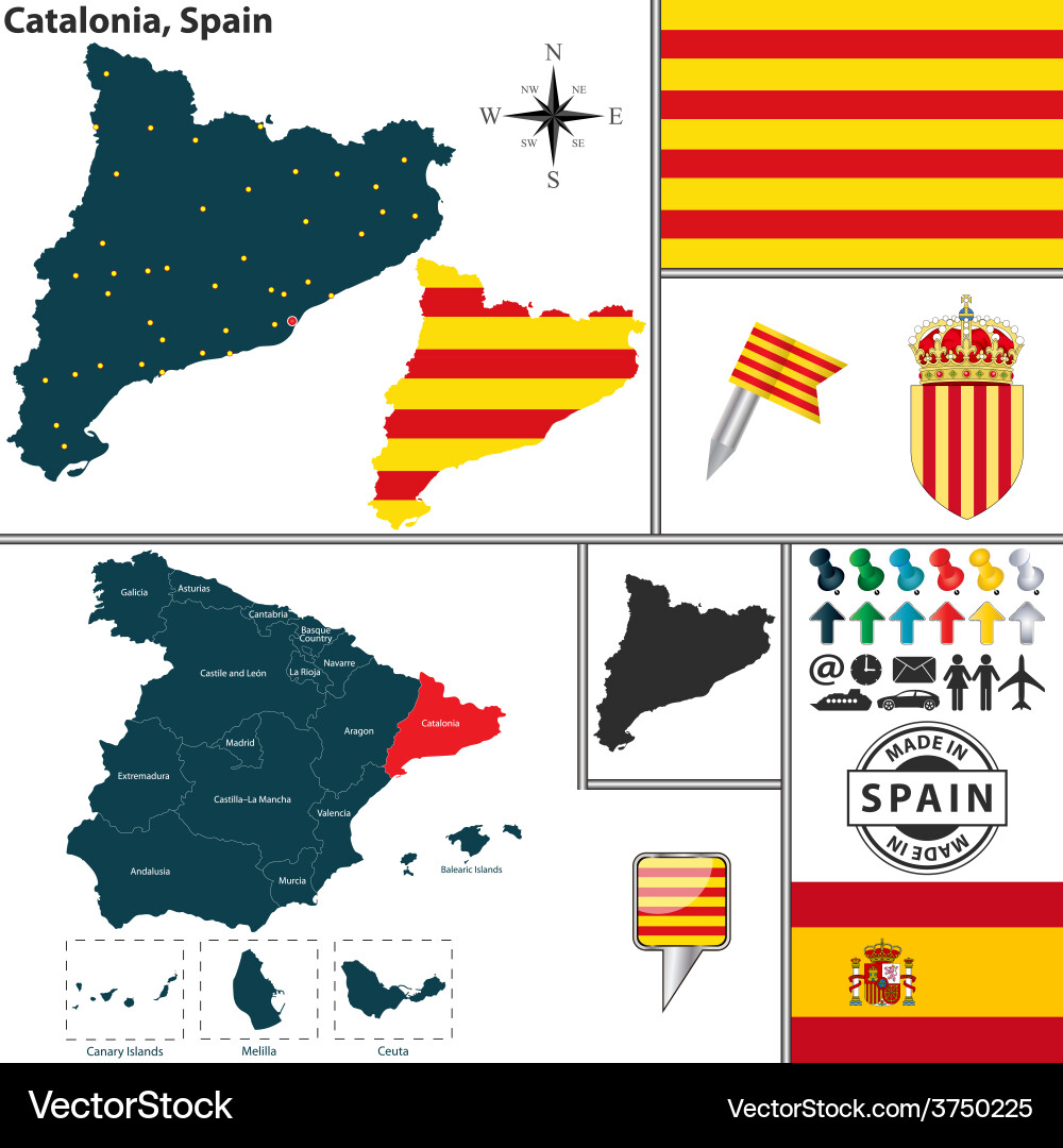 Map of catalonia Royalty Free Vector Image - VectorStock