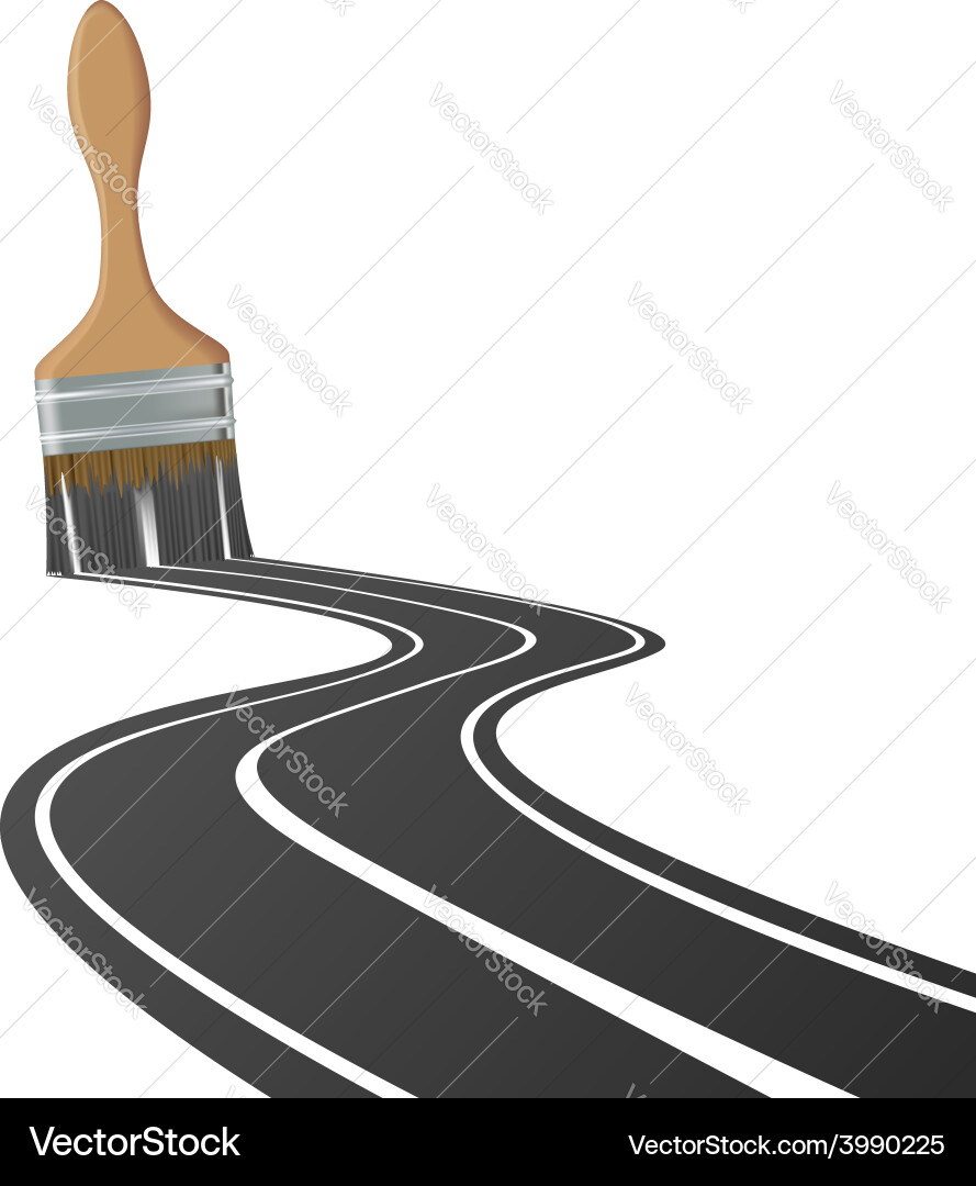 Paint brush draws the road Royalty Free Vector Image