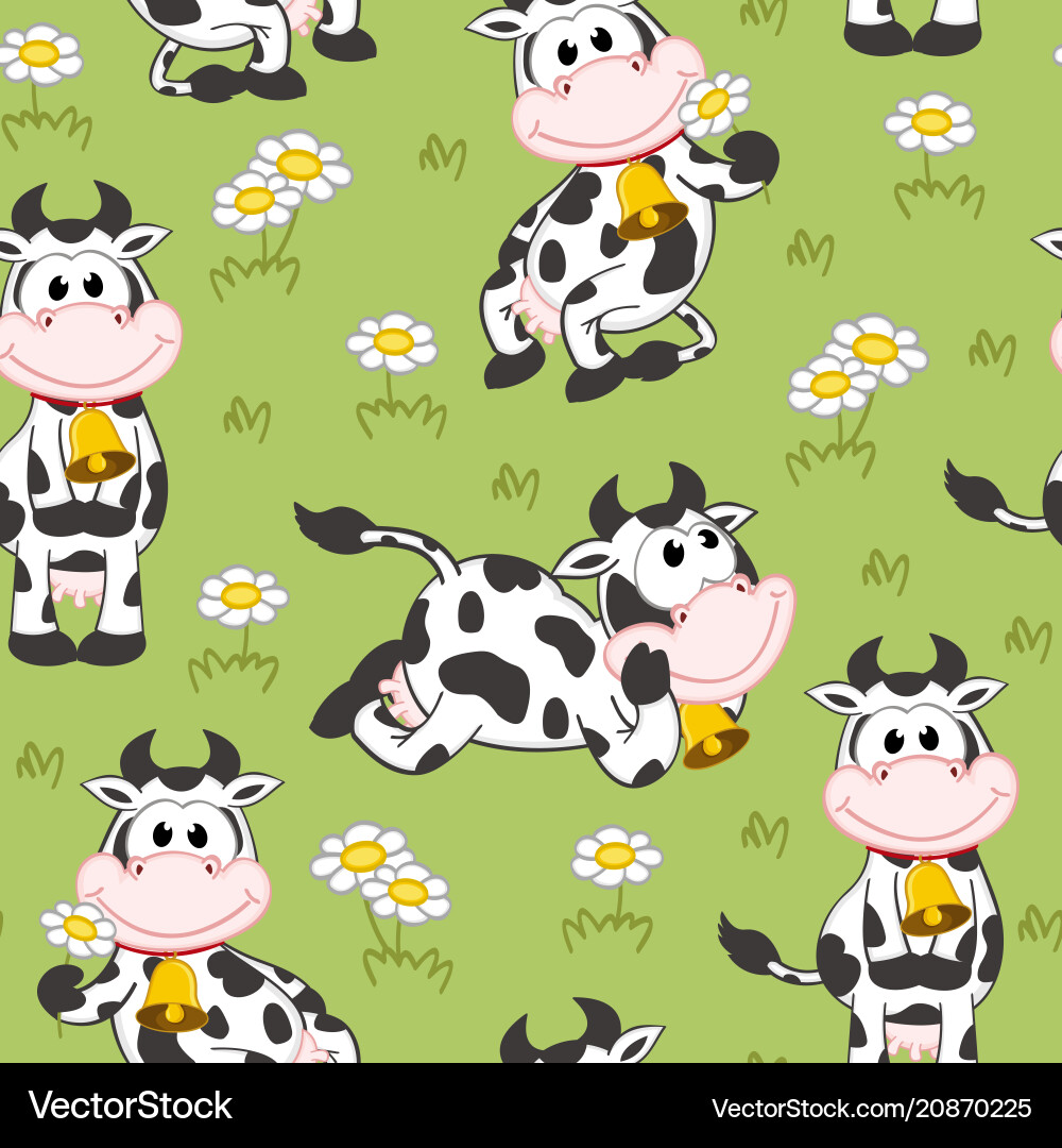 Seamless pattern with funny cow Royalty Free Vector Image