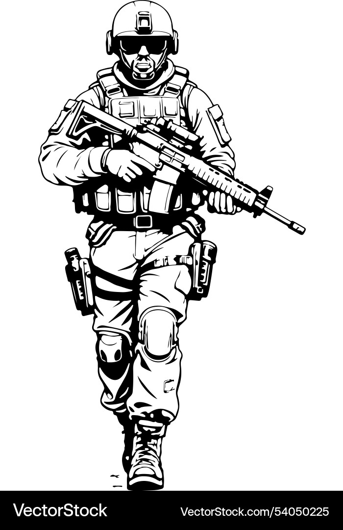 Silhouette art simple soldier with a gun – Royalty-Free Vector ...