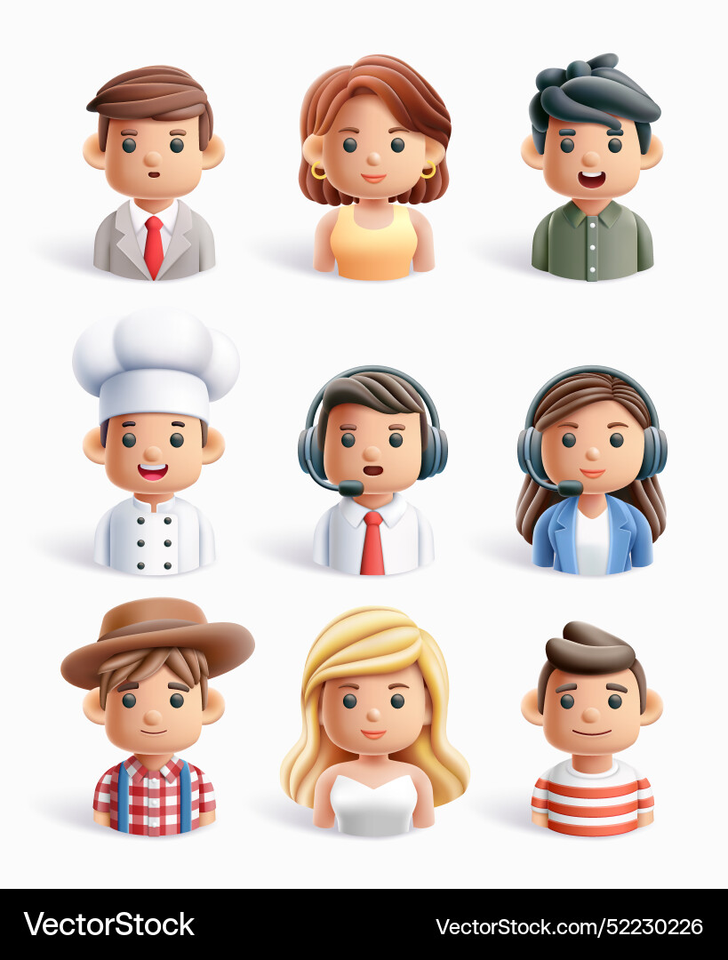 3d cartoon plasticine style avatars half body Vector Image