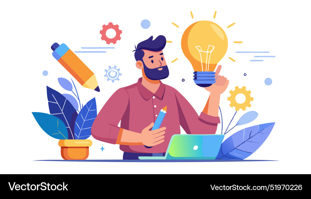 Creative man with lightbulb idea Royalty Free Vector Image