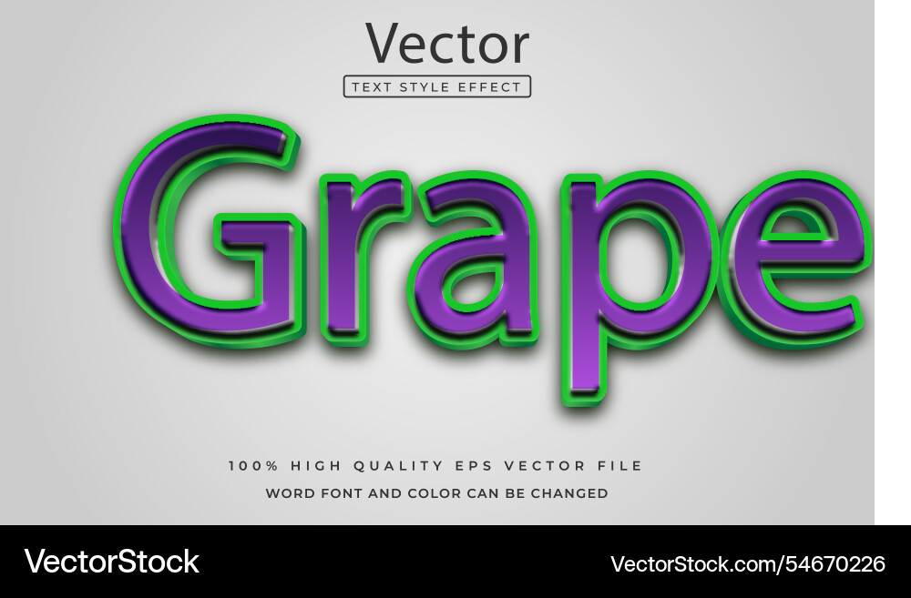 Editable grape text effect 3d style Royalty Free Vector