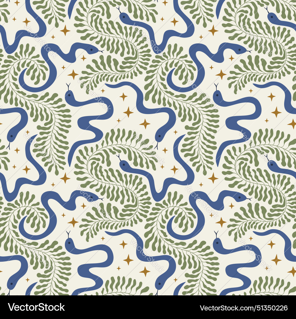 Fern and snakes seamless pattern in vintage style Vector Image