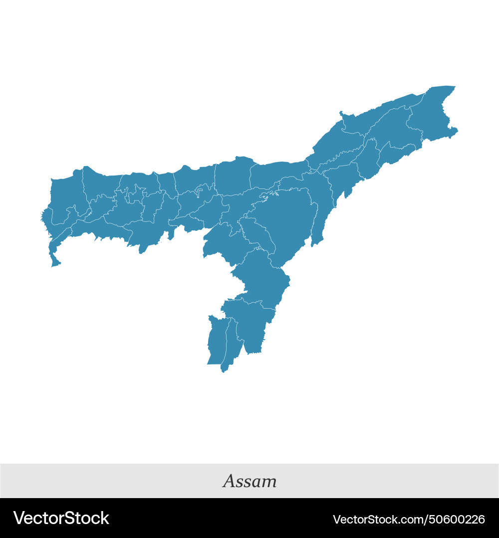 Map of assam is a state india with districts Vector Image