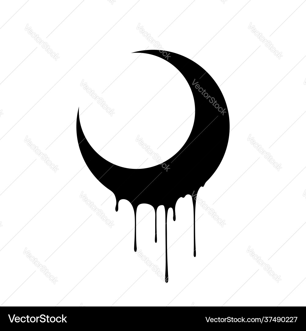 Black Crescent Moon with Dripping Liquid Vector Image