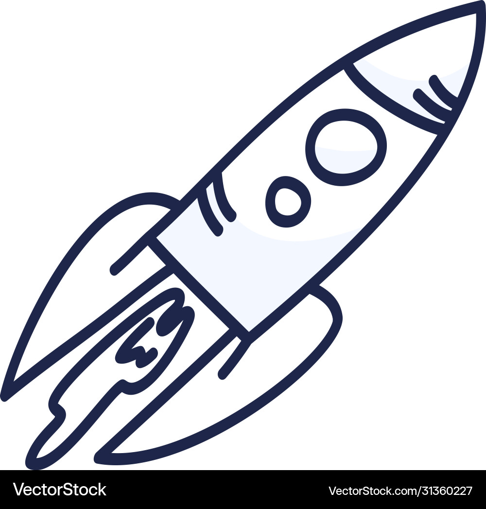 Cartoon rocket hand drawn outline cute space Vector Image
