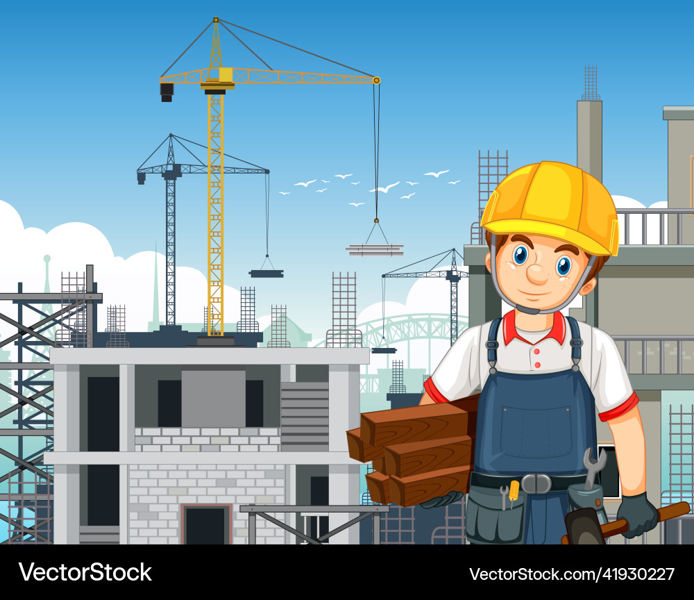 Cartoon scene of building construction site Vector Image