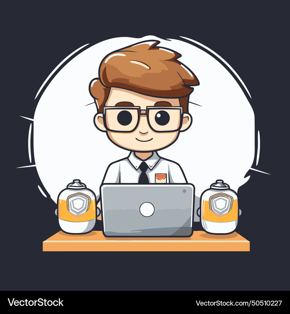 Cute boy with a laptop in his hands Royalty Free Vector