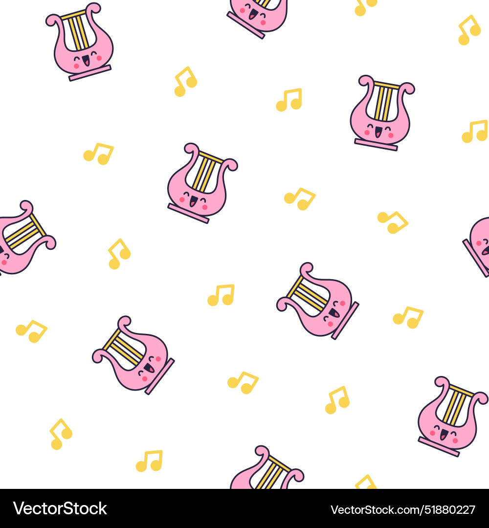 Cute musical instruments with happy face seamless Vector Image