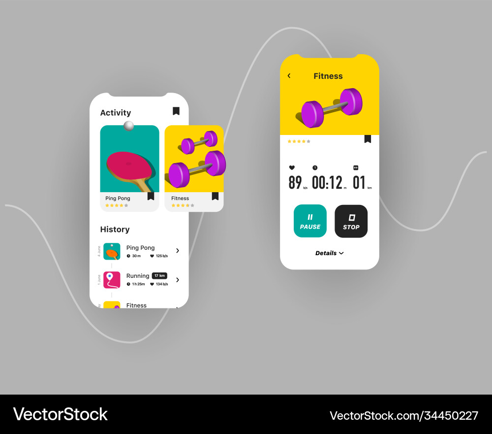 Generic and fictional user interface for fitness Vector Image