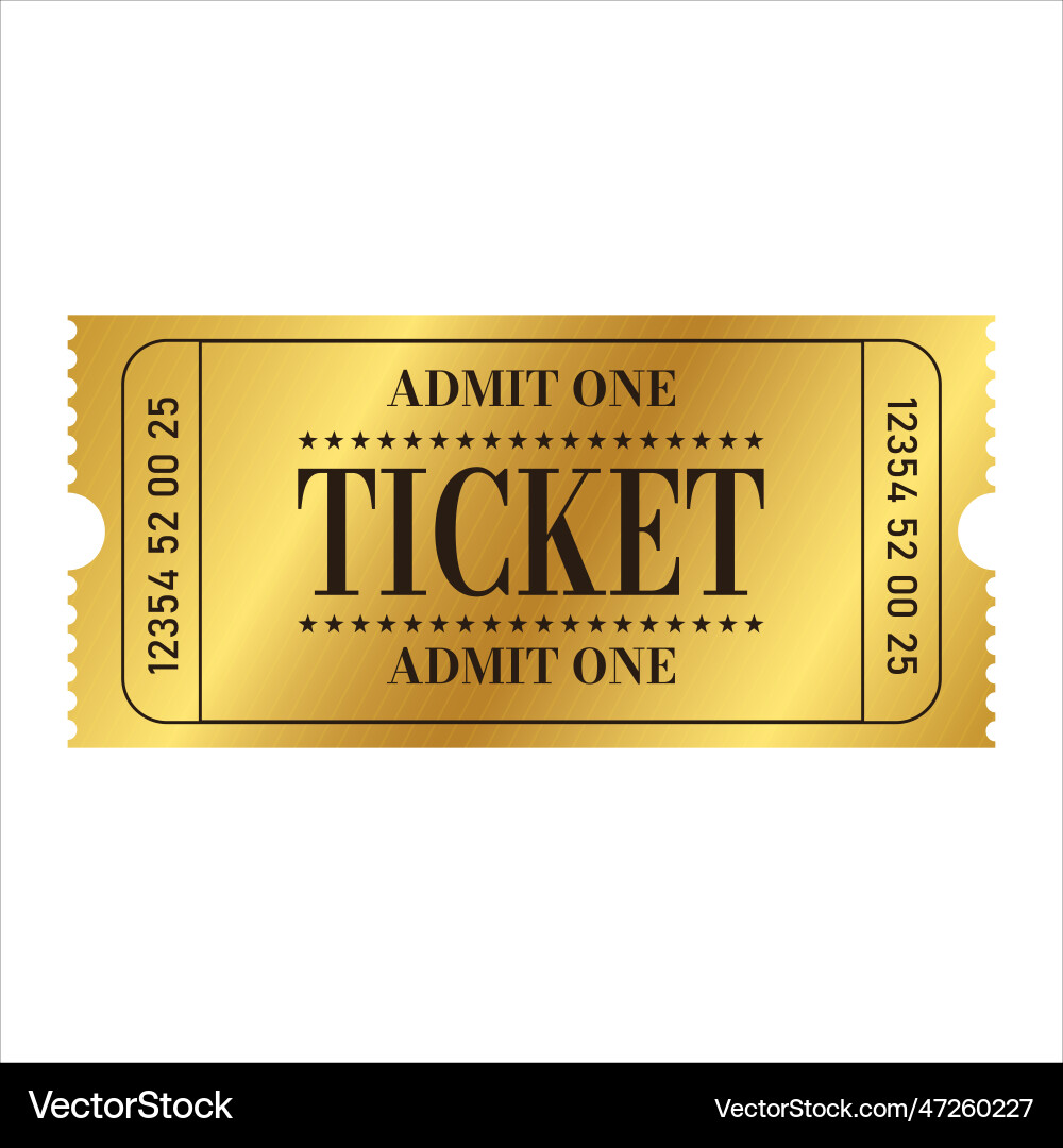 Golden ticket template cinema theater Royalty Free Vector