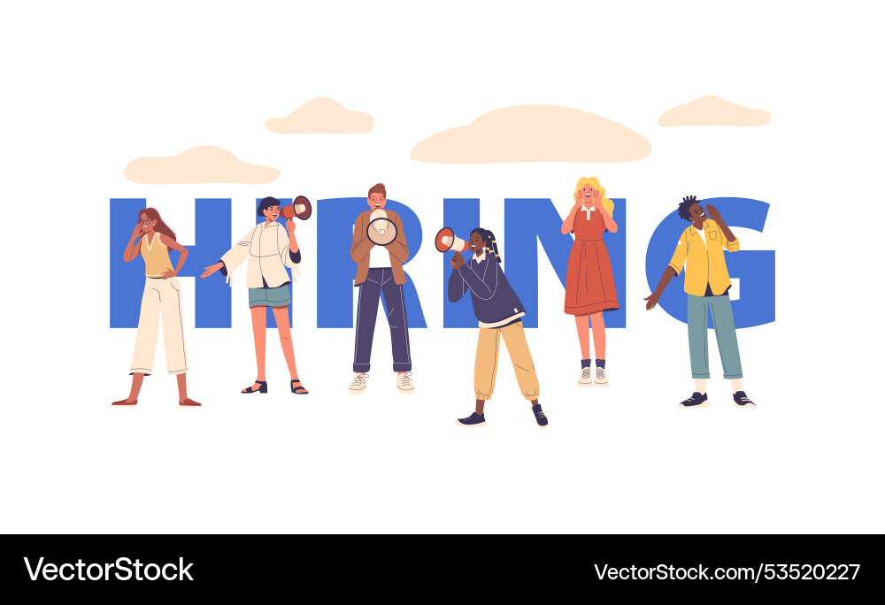 Hiring concept with group of people announcing Vector Image