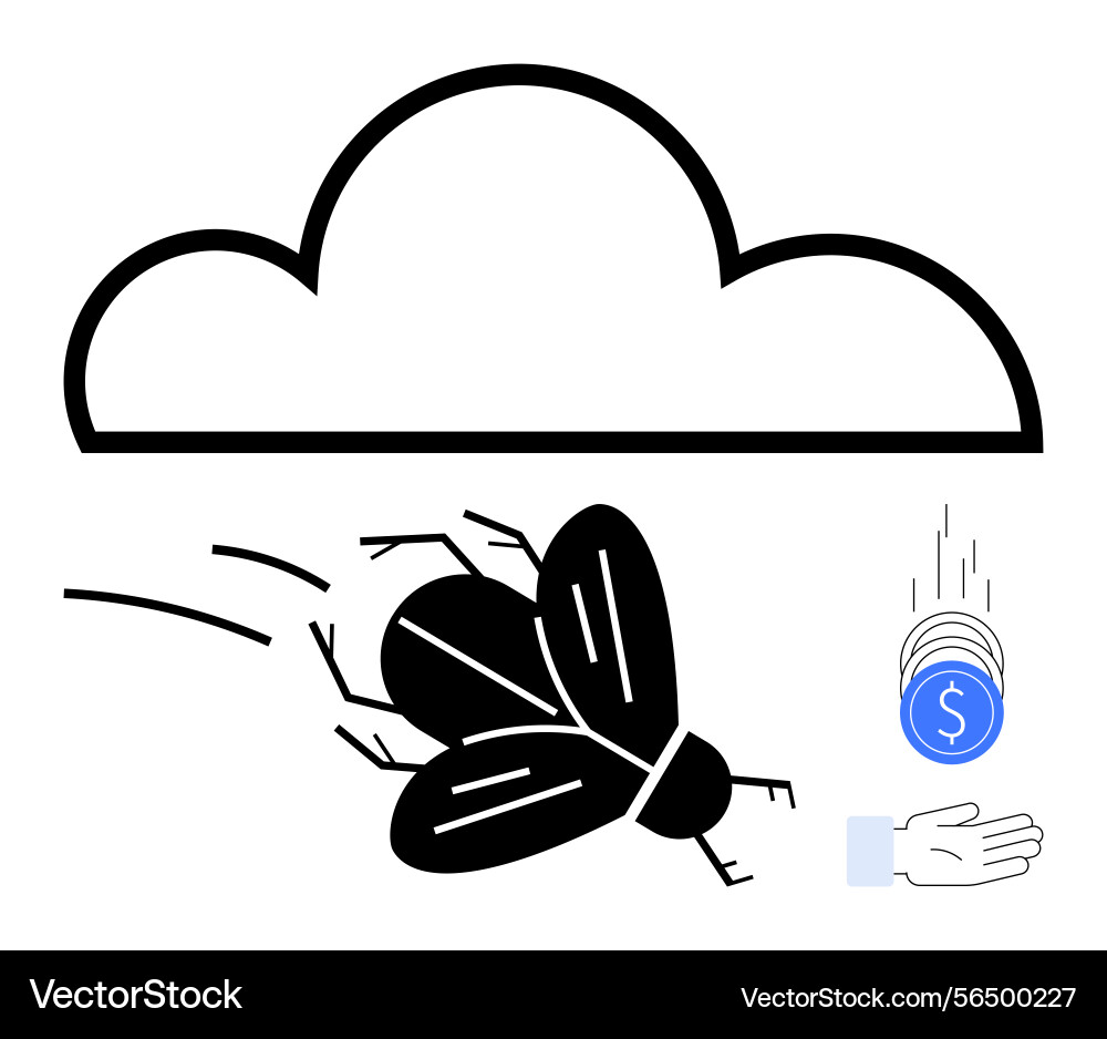 Insect movement with cloud and falling coins Vector Image