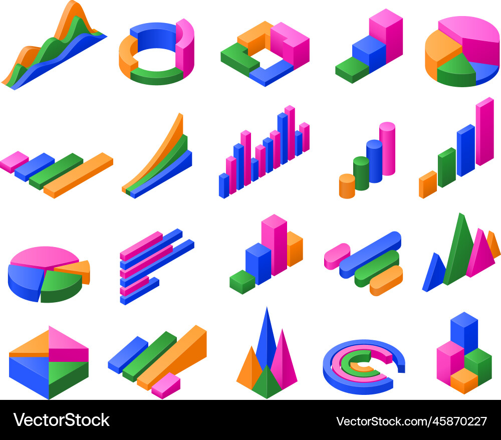 Isometric charts infographic 3d diagram color Vector Image