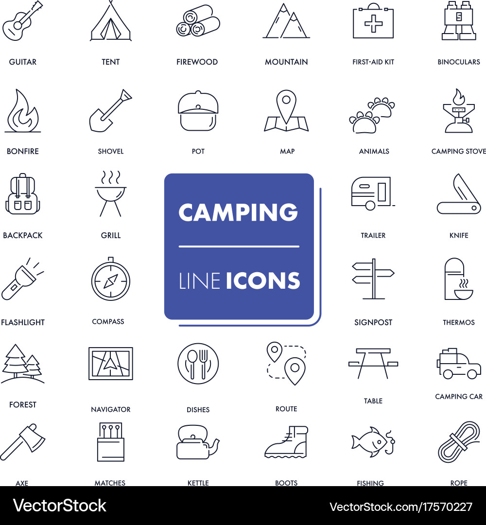 Line icons set camping Royalty Free Vector Image