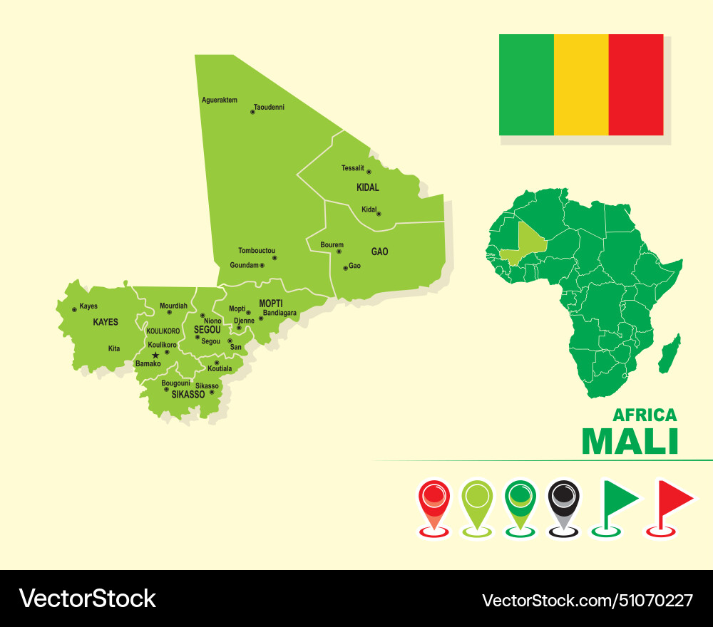 Mali map Royalty Free Vector Image - VectorStock