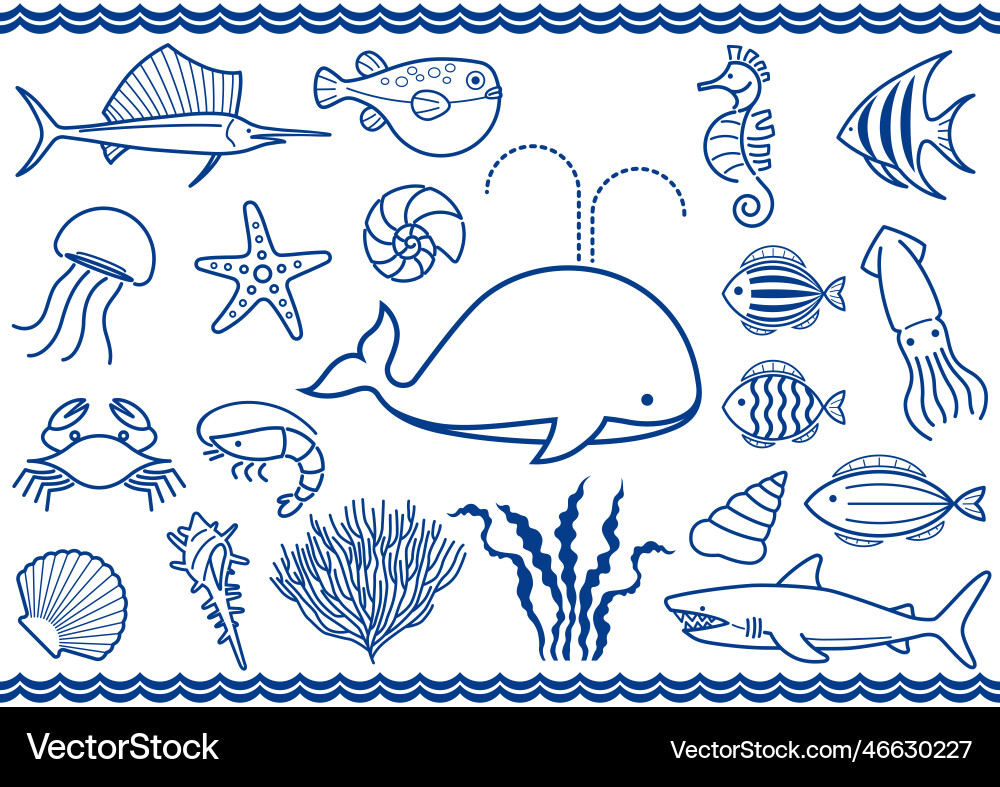 Marine life icon set on a white background Vector Image