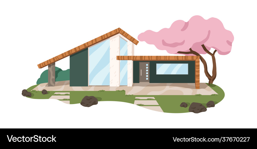 Modern japanese house architecture villa building Vector Image