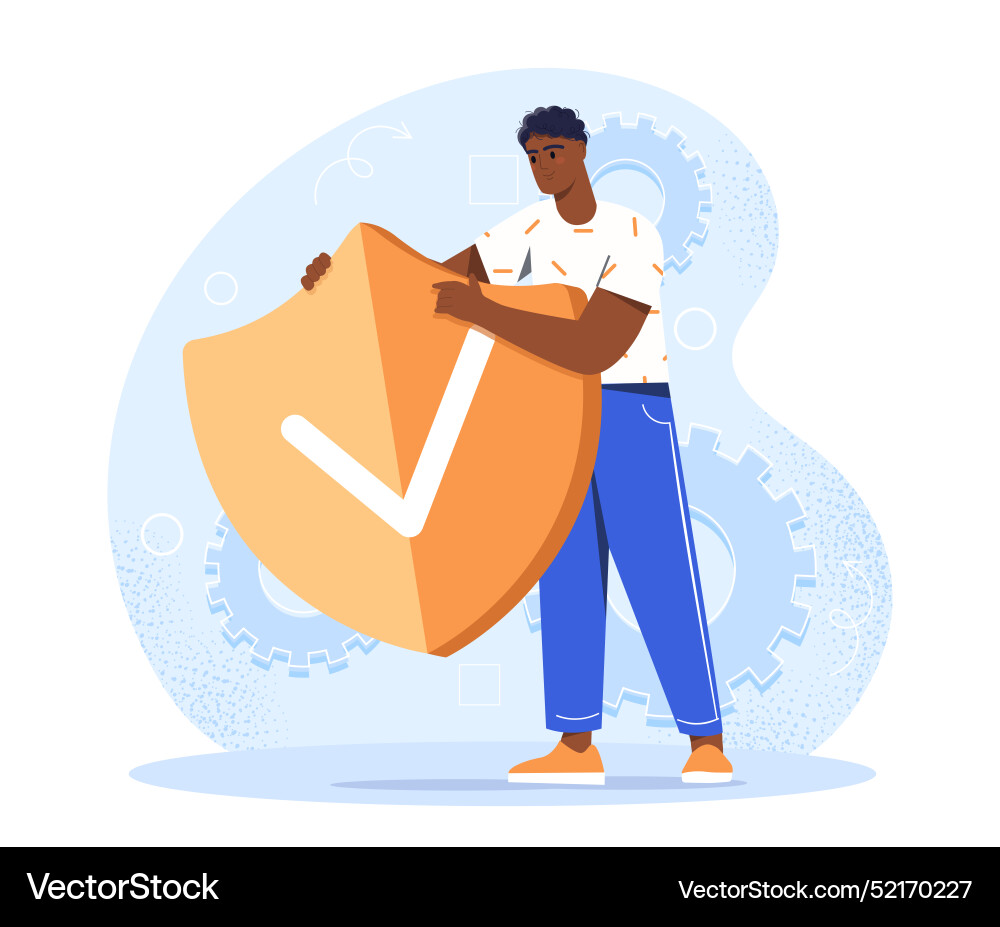 Online virus protection shield man with antivirus Vector Image