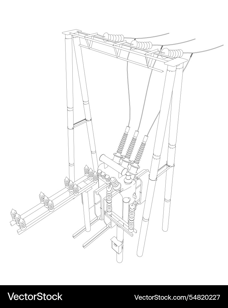 Outline electric transformer substation power Vector Image