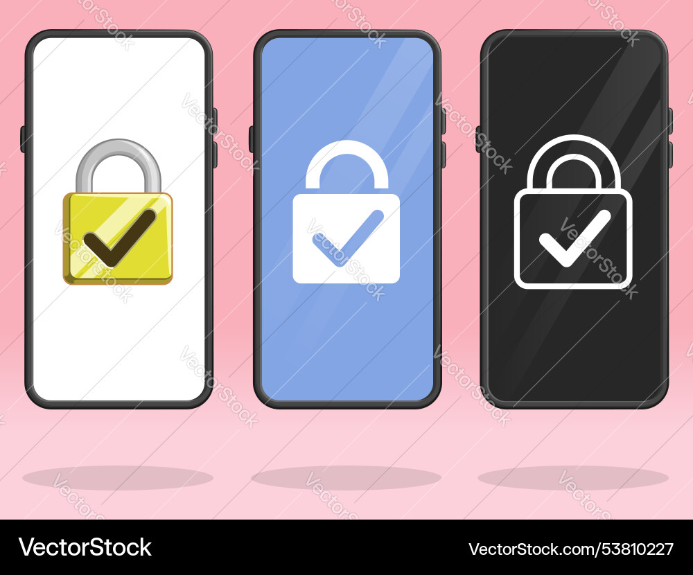 Smartphone lock padlock check mark keyhole Vector Image