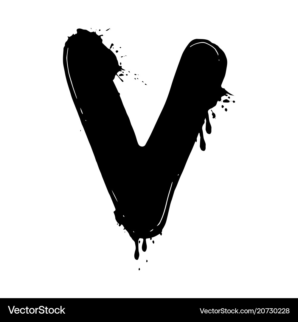Blot letter v black and white Royalty Free Vector Image