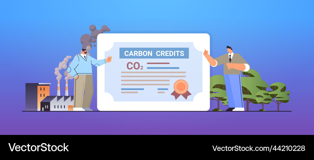 Businesspeople signing carbon credits certificate Vector Image