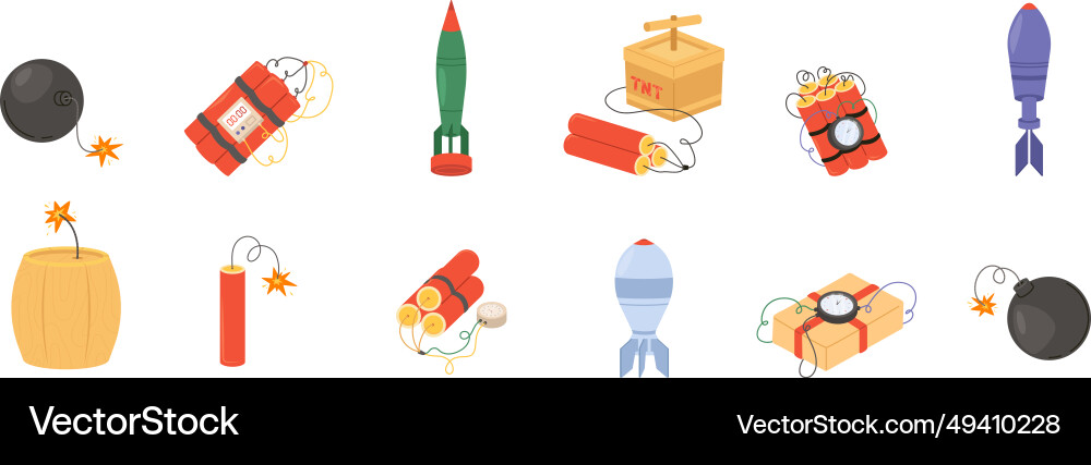 Cartoon bombs and dynamites various explosive Vector Image